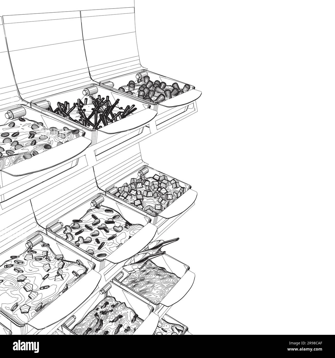 Outline grocery market counter, supermarket showcase and checkout ... Outline grocery market counter, supermarket showcase and checkout ...
