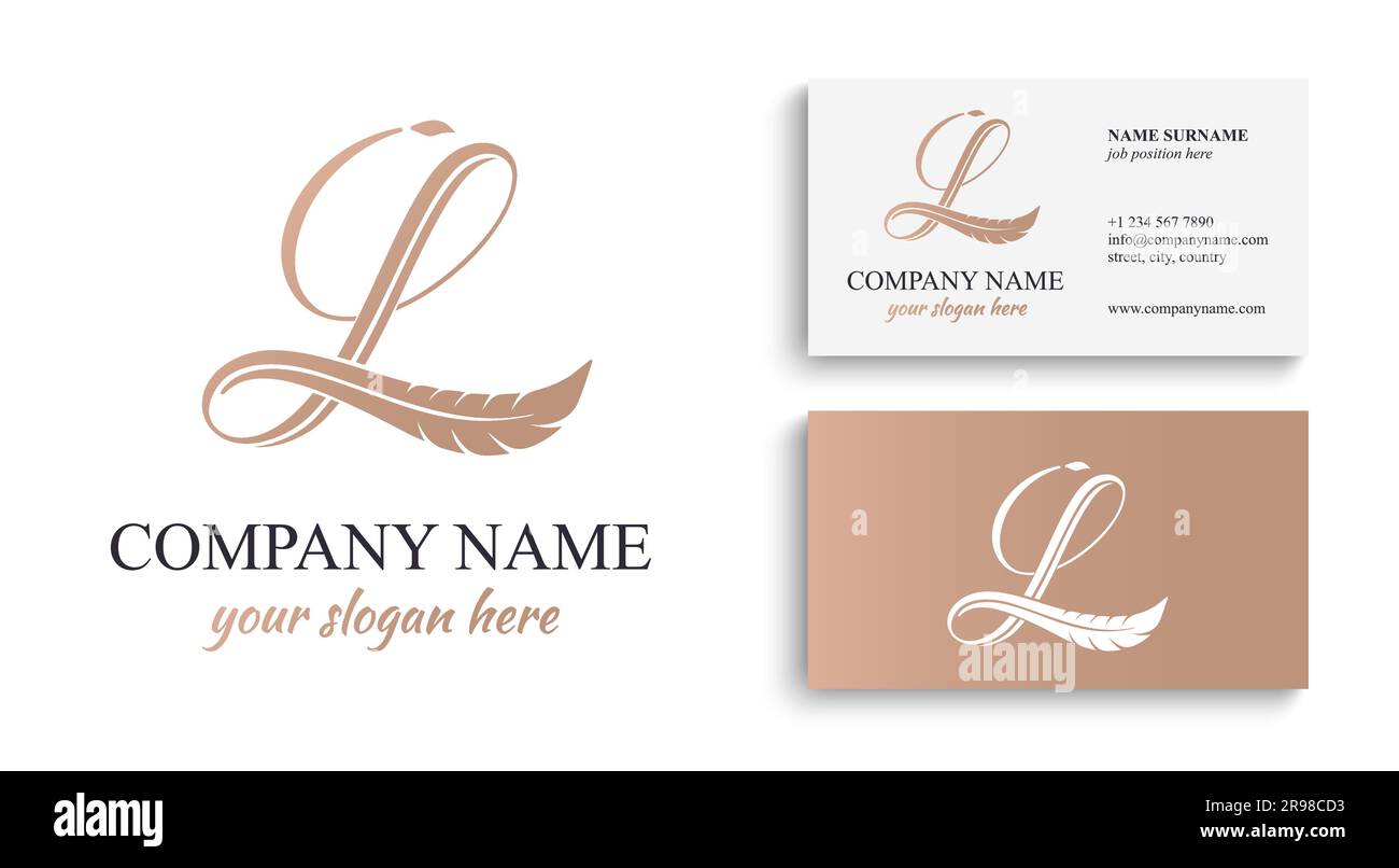 L logo. Letter with feather for writer, blog, newspaper. Personal ...