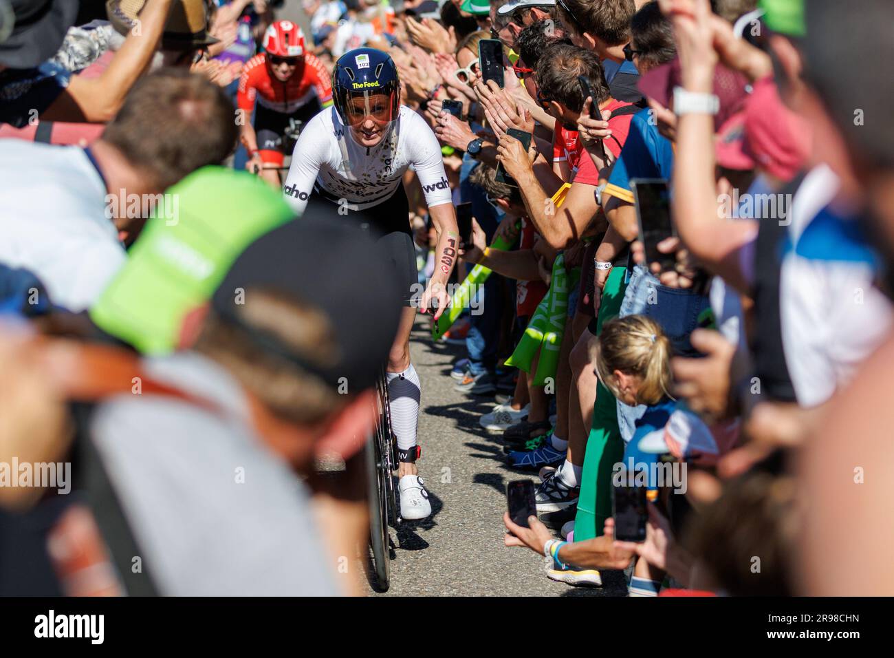 Hilpoltstein, Germany. 25th June, 2023. Chelsea Sodaro, triathlete from the USA, rides during ...