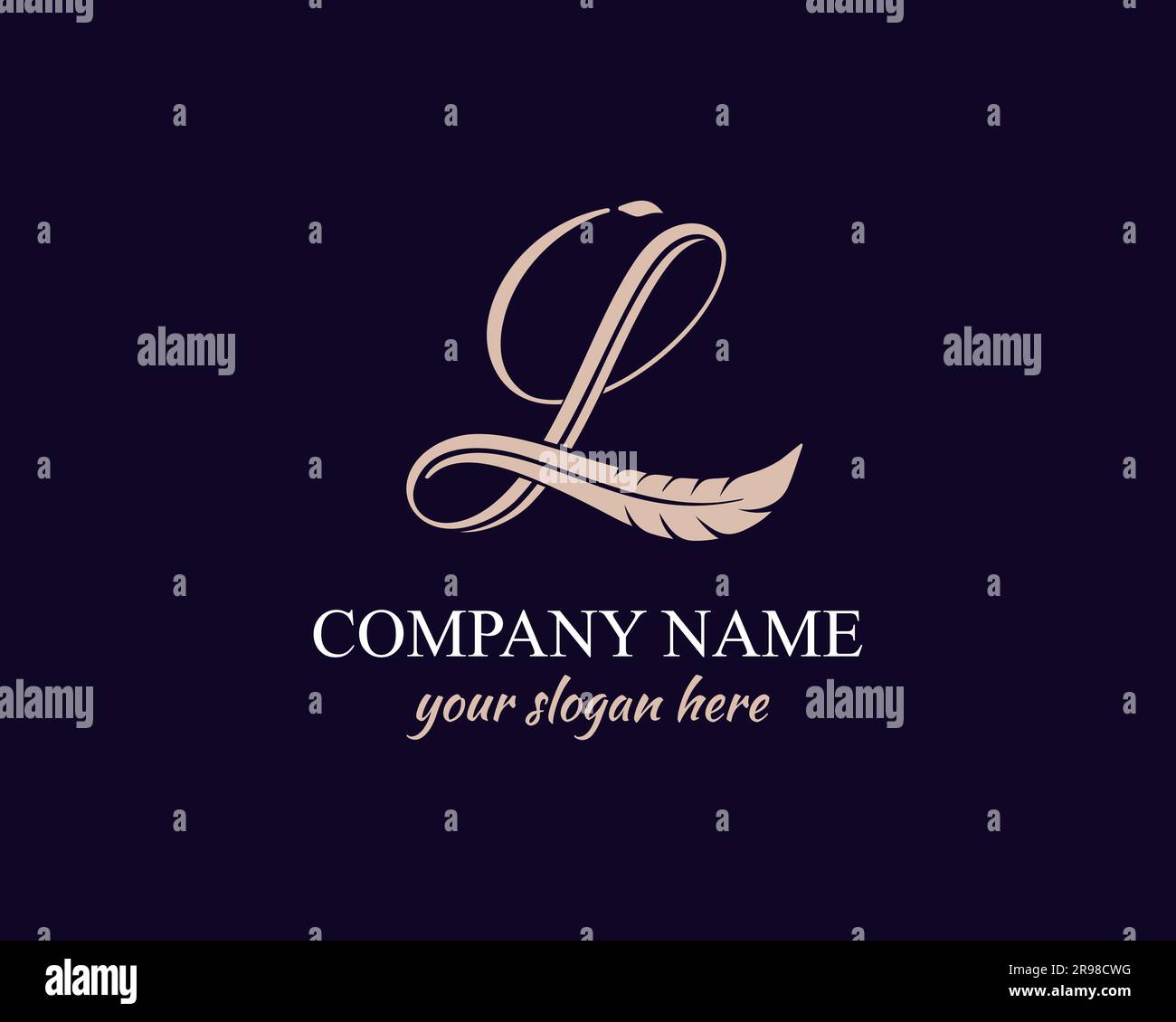 L logo. Letter with feather for writer, blog, newspaper. Personal ...