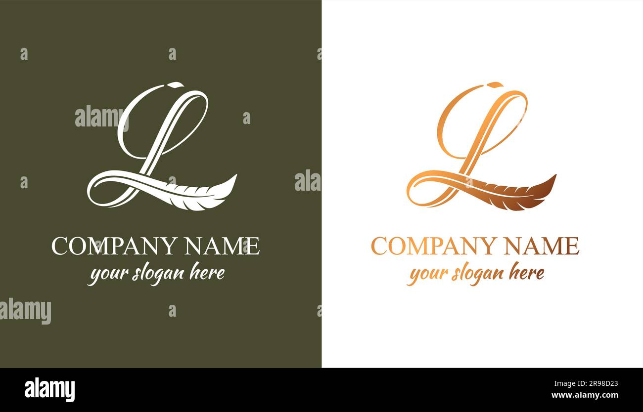 L logo. Letter with feather for writer, blog, newspaper. Personal ...