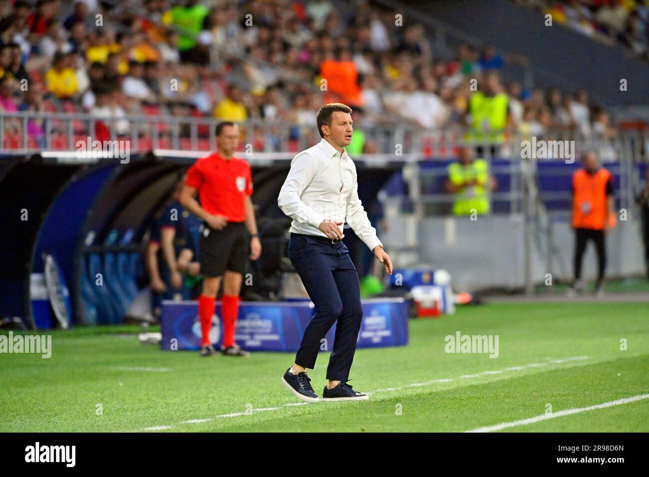 BUCHAREST, ROMANIA - JUNE 24, 2023 - Head coach of Ukraine Ruslan Rotan ...