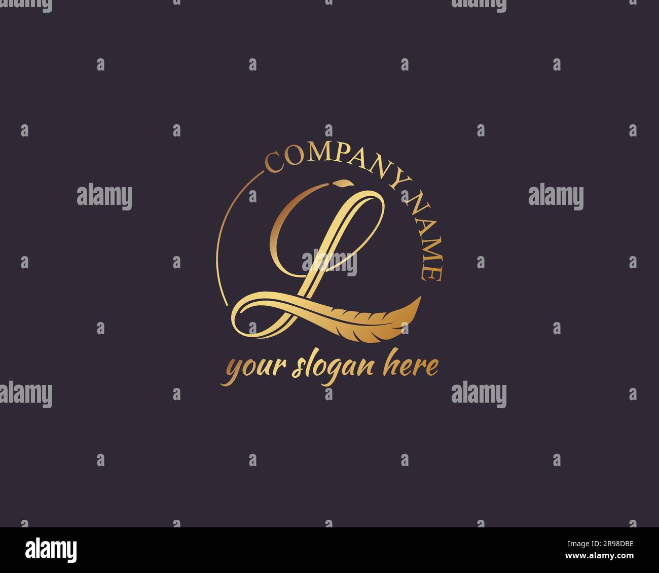 L logo. Letter with feather for writer, blog, newspaper. Personal ...