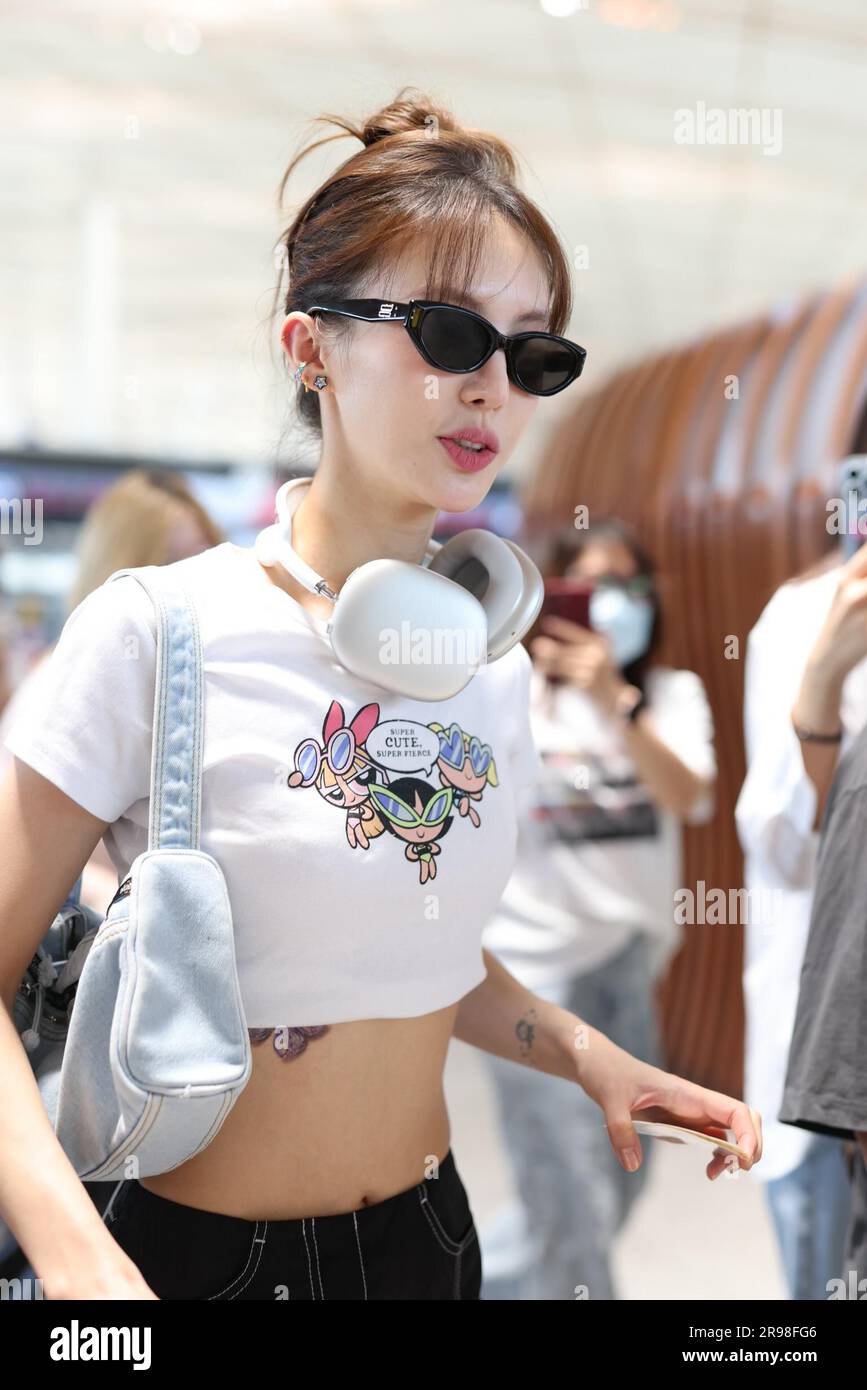 Chinese actress Gina Jin appears at airport in Beijing, China. 22nd ...