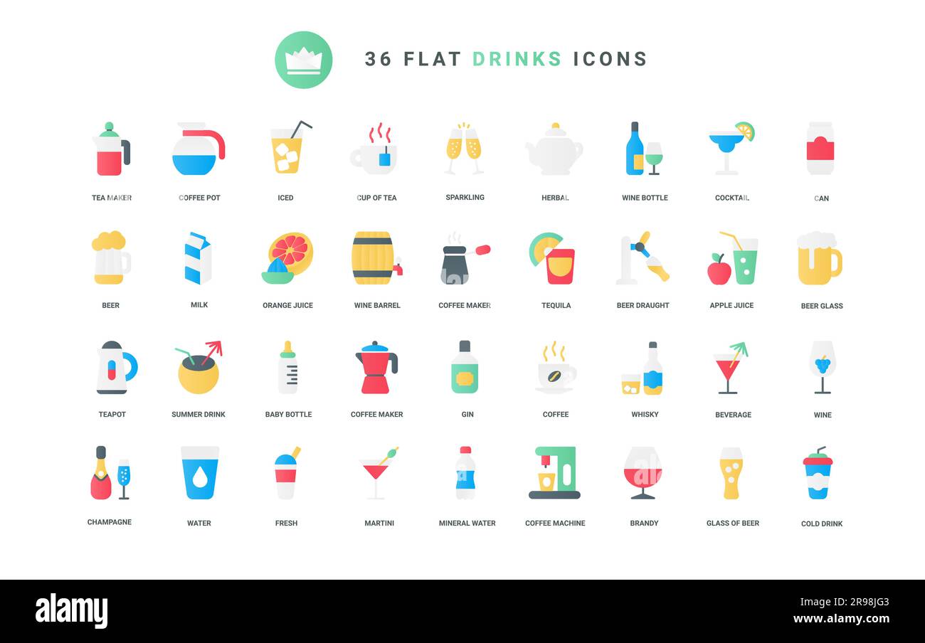 Beverage menu collection with cold fresh water, alcohol cocktails or ...