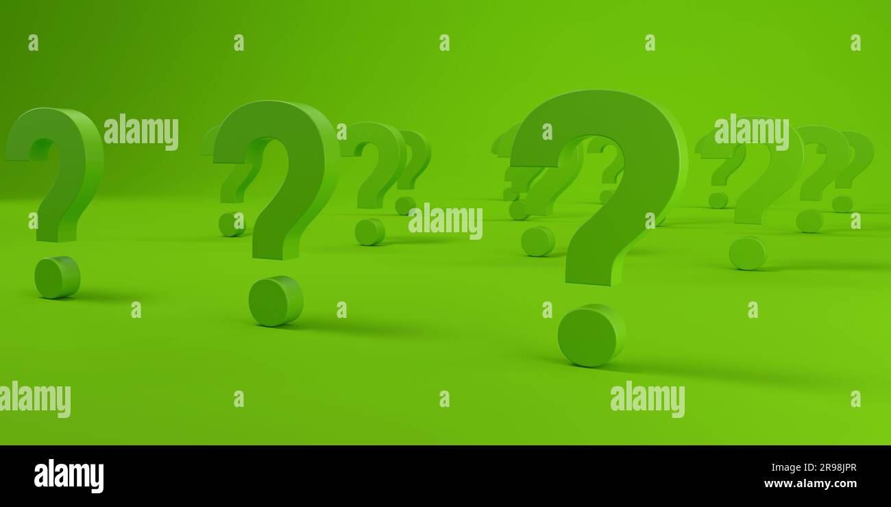 Question marks grid on green background. Sustainability concept. 3D ...