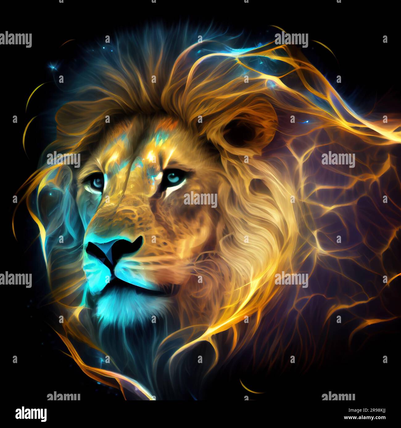 Hot burning lion head poster. AI render Stock Photo - Alamy