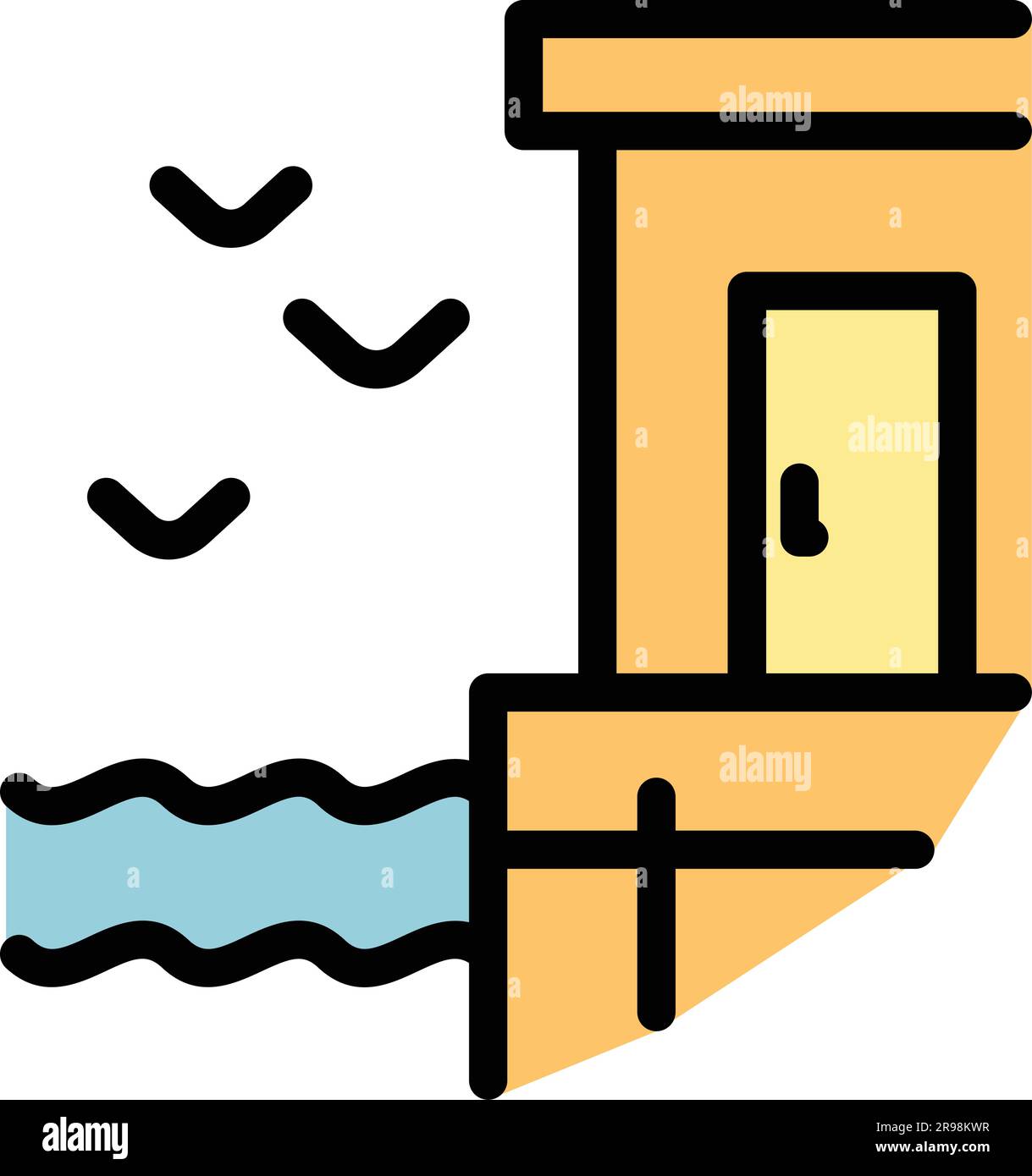 Beach house icon outline vector. Hut island building. Sea summer beach ...