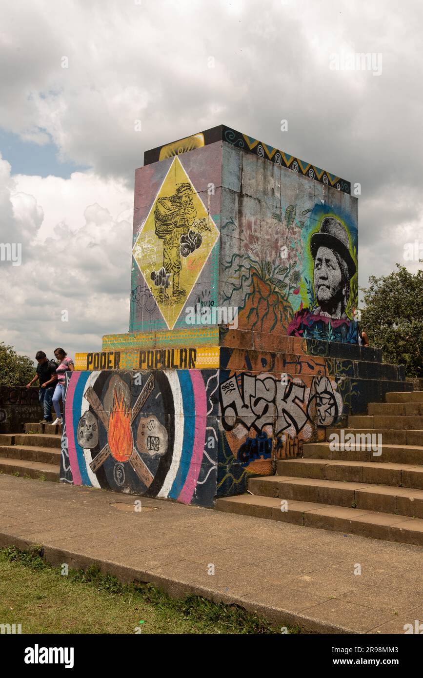 A colorful graffiti mural featured in a park near the stone steps in ...