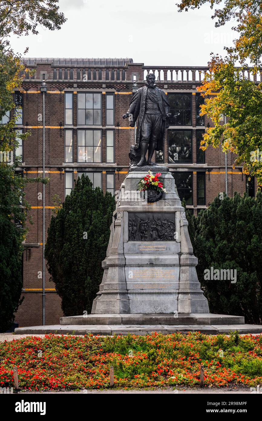 Leiden, Netherlands - October 7, 2021: Monumental statue of Pieter ...