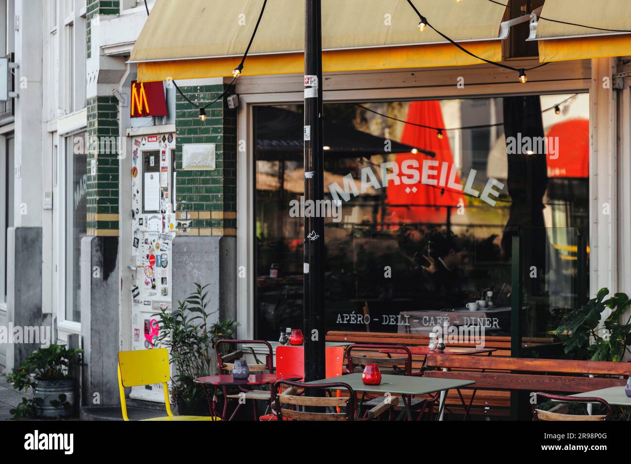 Rotterdam, Netherlands - October 8, 2021: Exterior view from a cafe in ...
