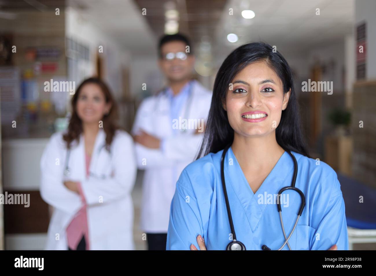 Portrait of Happy Indian Medical Team Standing In Hospital Corridor ...