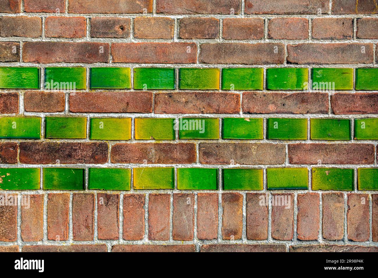 Red brick and glazed tile wall grunge texture background, architectural ...