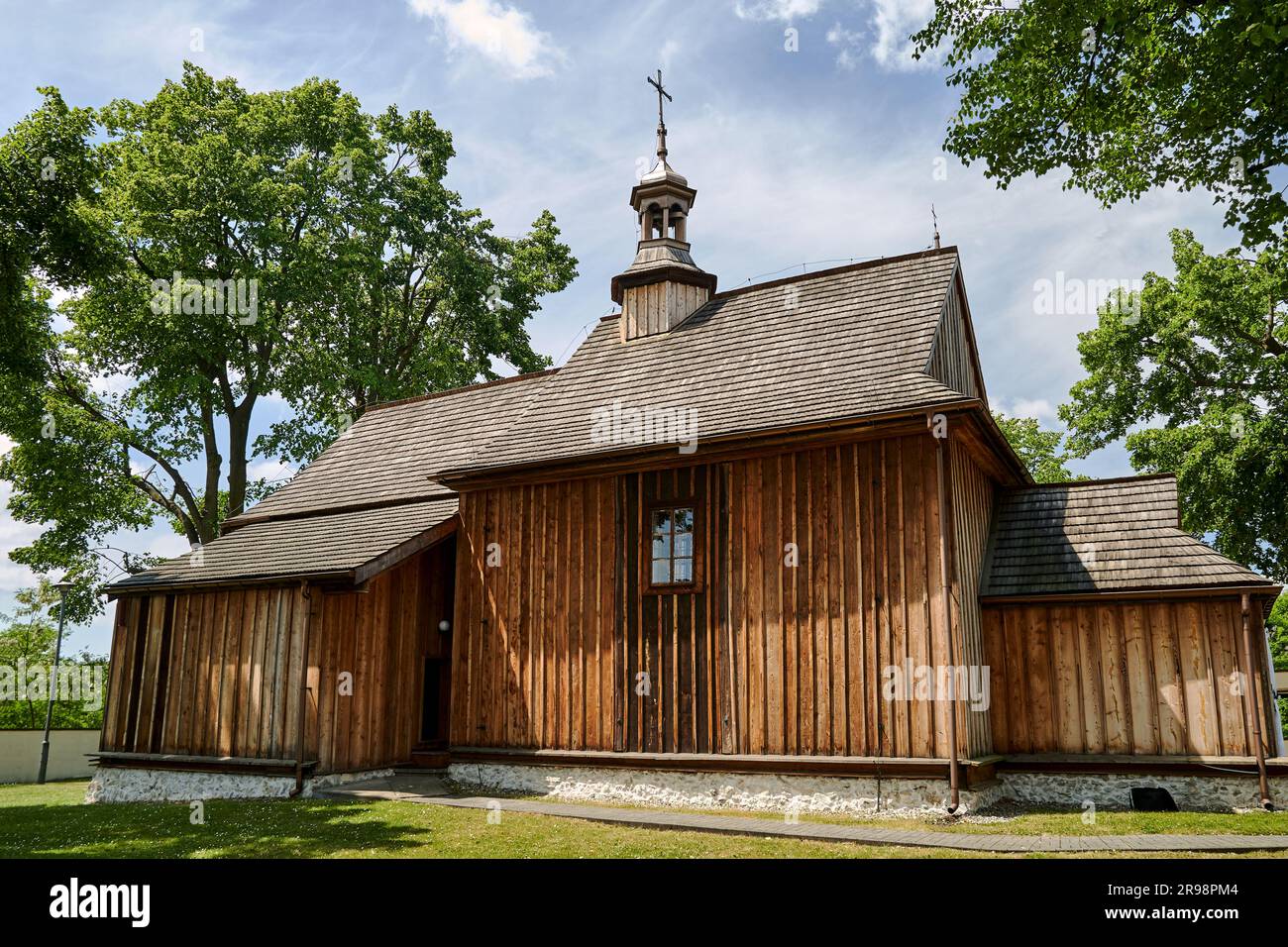 The wooden, historic parish church of St. Giles in the village of ...