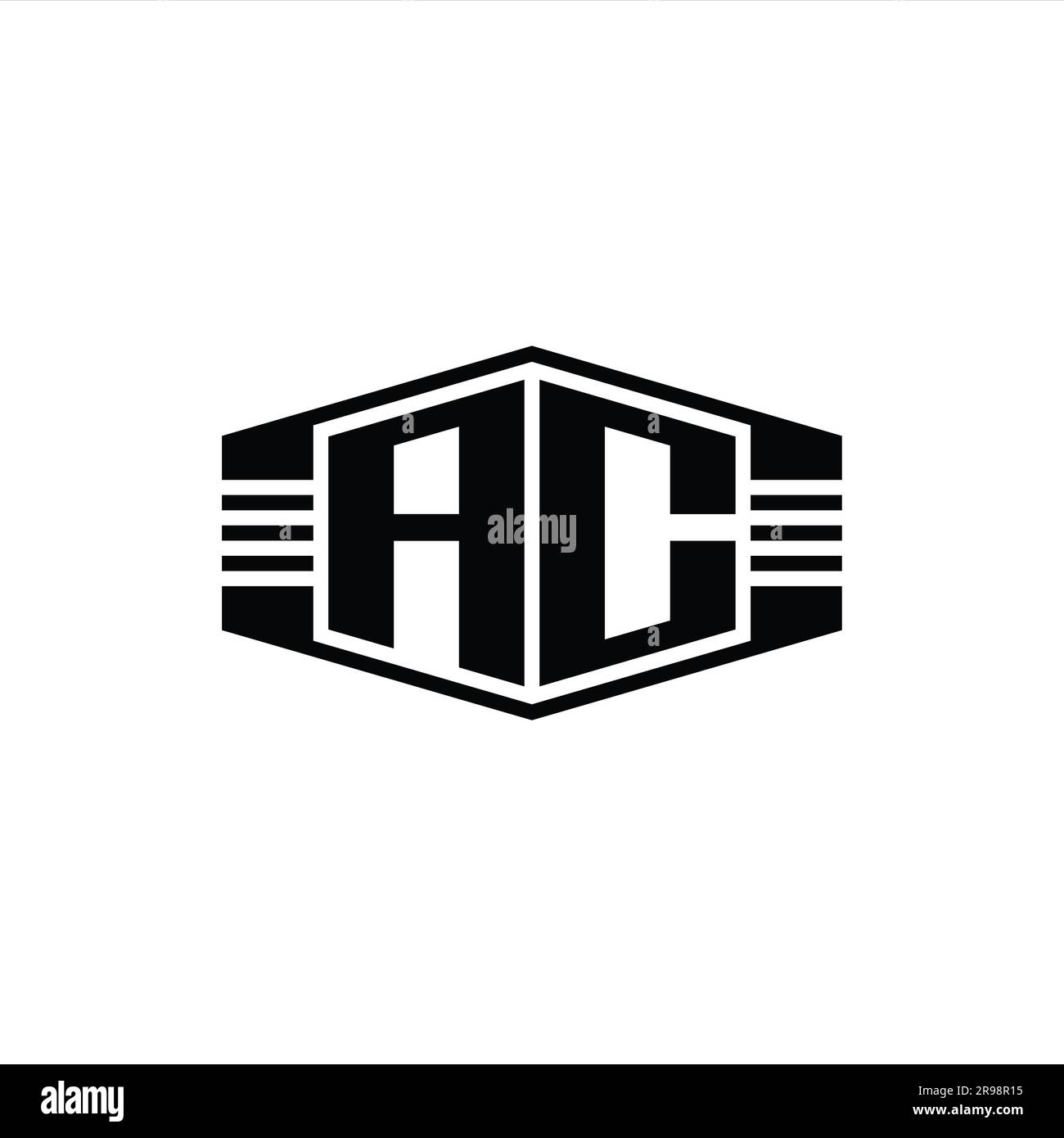 AC Letter Logo monogram hexagon emblem shape with stripes outline style ...