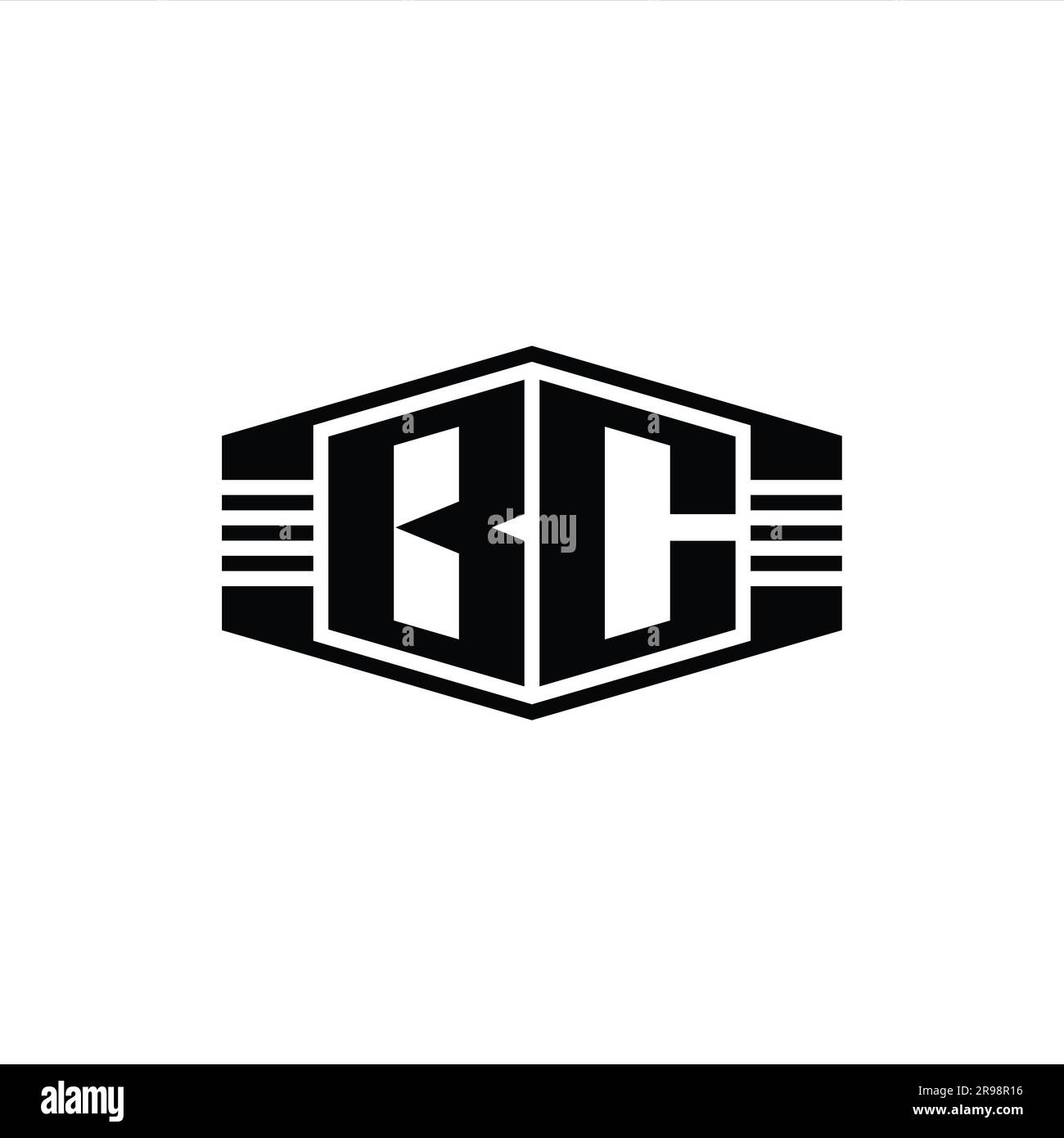 BC Letter Logo monogram hexagon emblem shape with stripes outline style ...