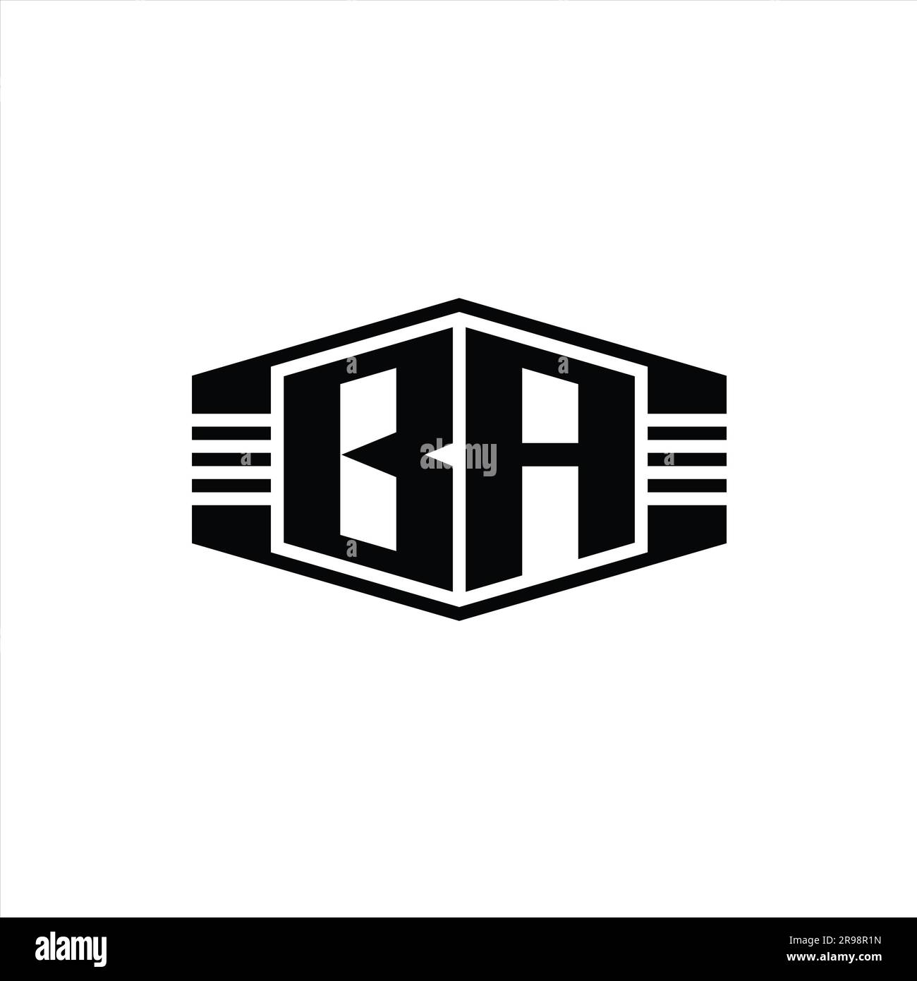 BA Letter Logo monogram hexagon emblem shape with stripes outline style ...