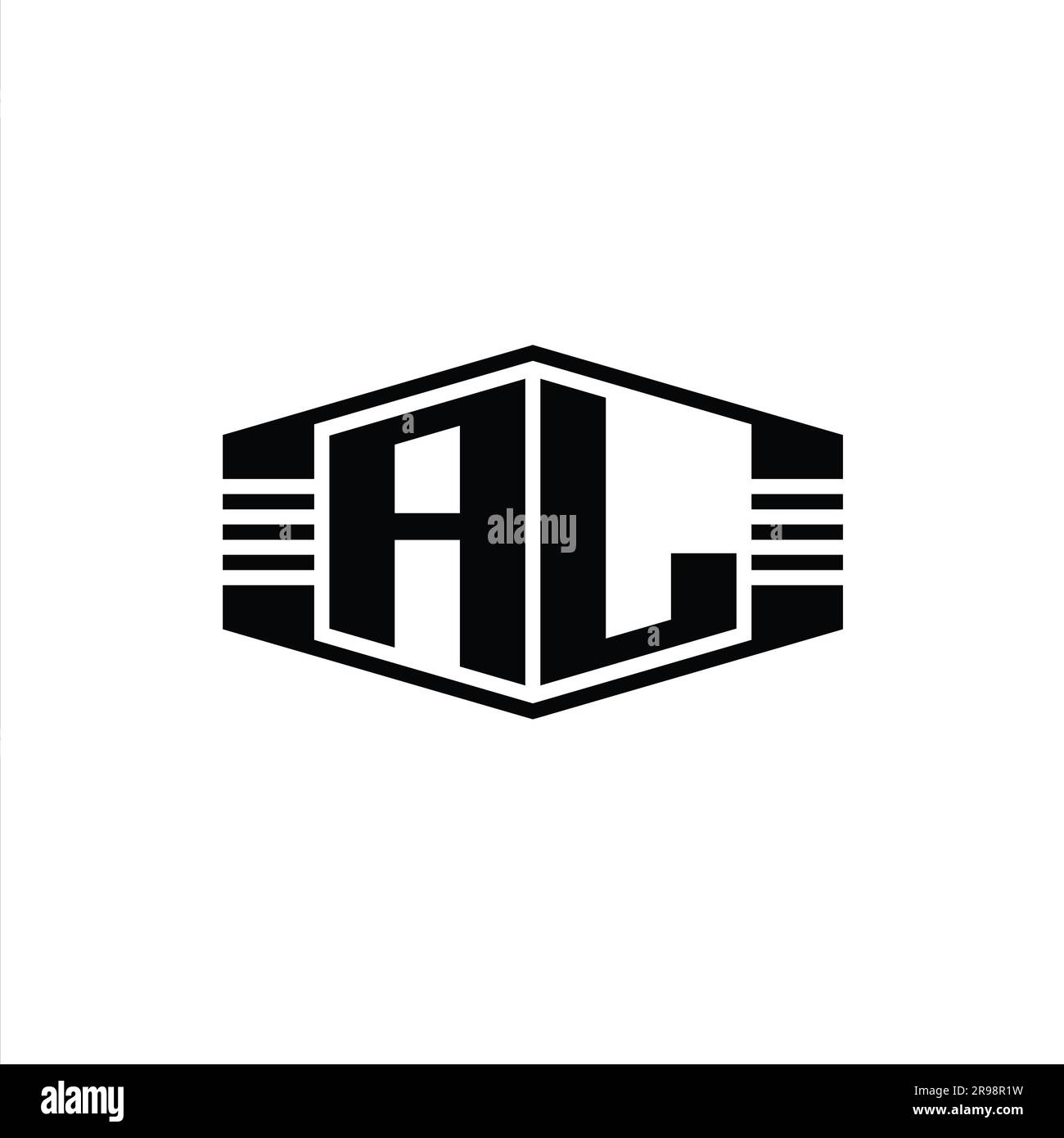 AL Letter Logo monogram hexagon emblem shape with stripes outline style ...