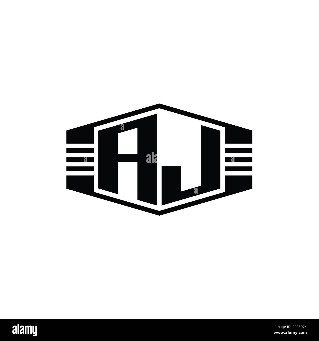 AJ Letter Logo monogram hexagon emblem shape with stripes outline style ...