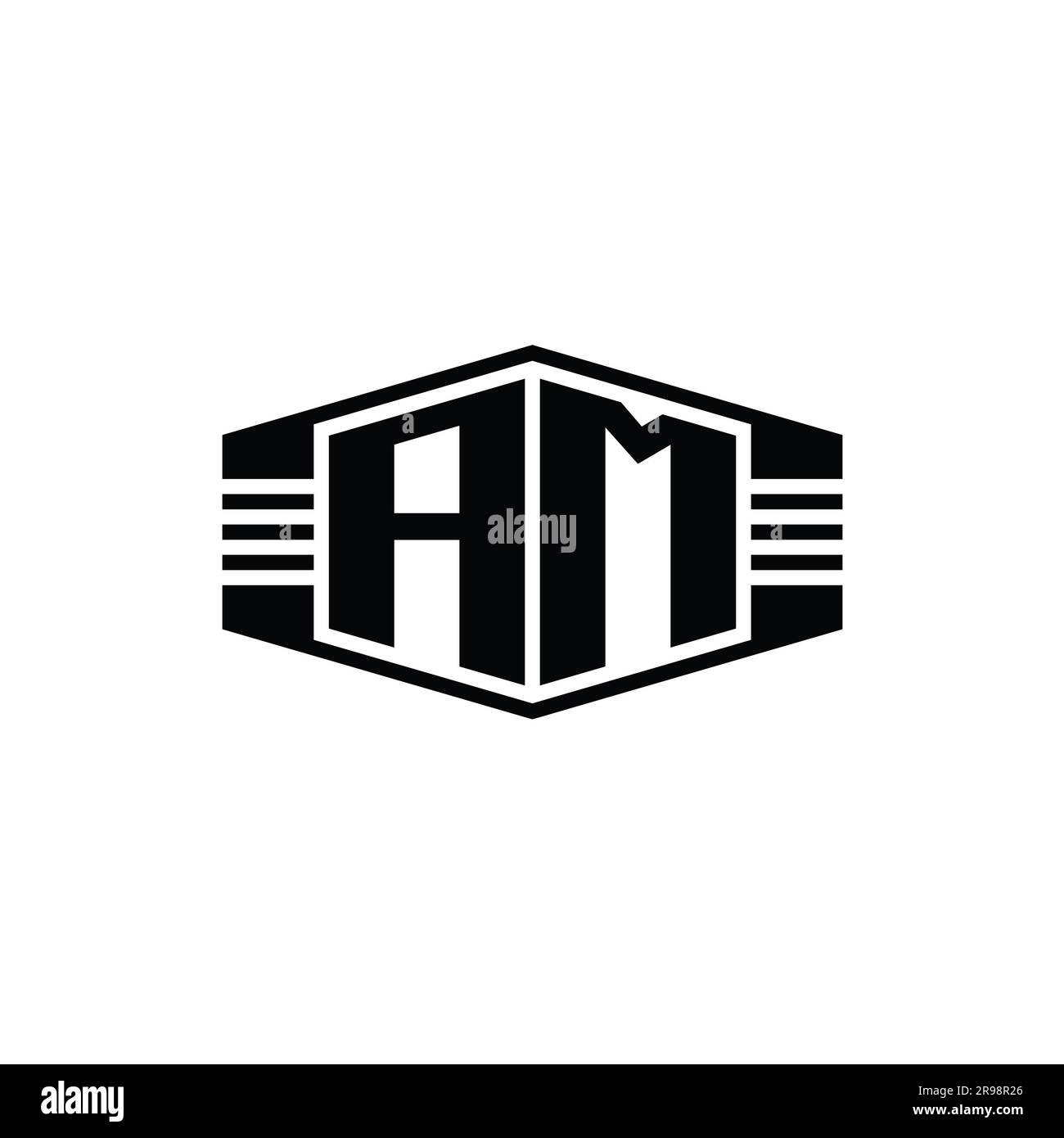 AM Letter Logo monogram hexagon emblem shape with stripes outline style ...