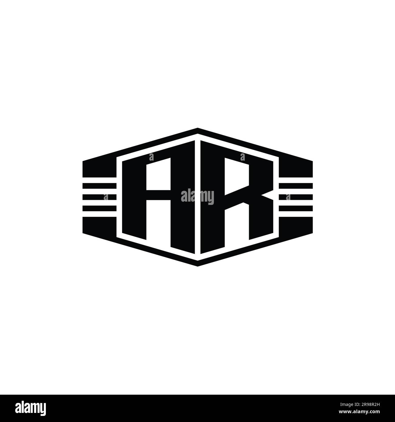 AR Letter Logo monogram hexagon emblem shape with stripes outline style ...