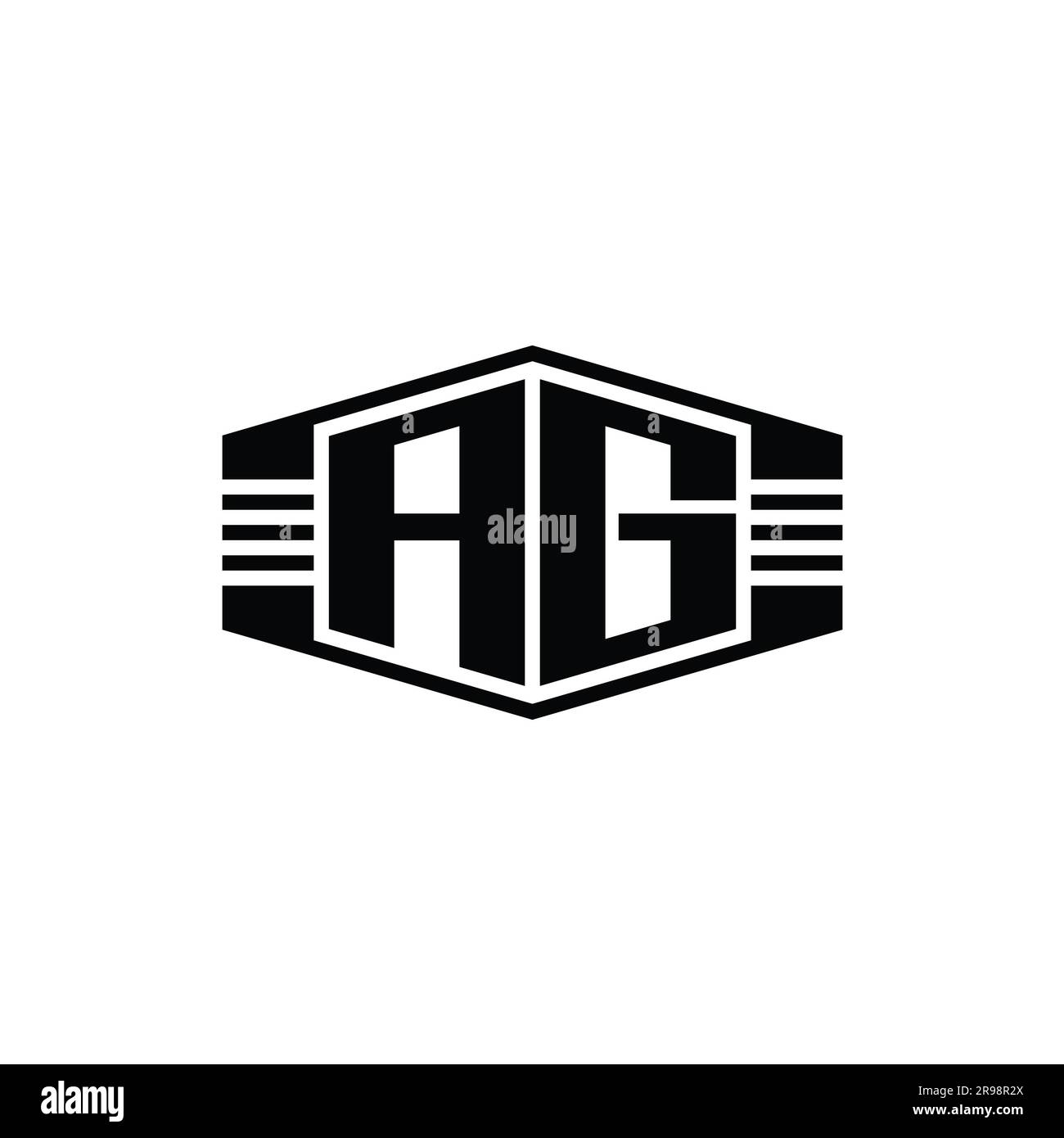 AG Letter Logo monogram hexagon emblem shape with stripes outline style ...