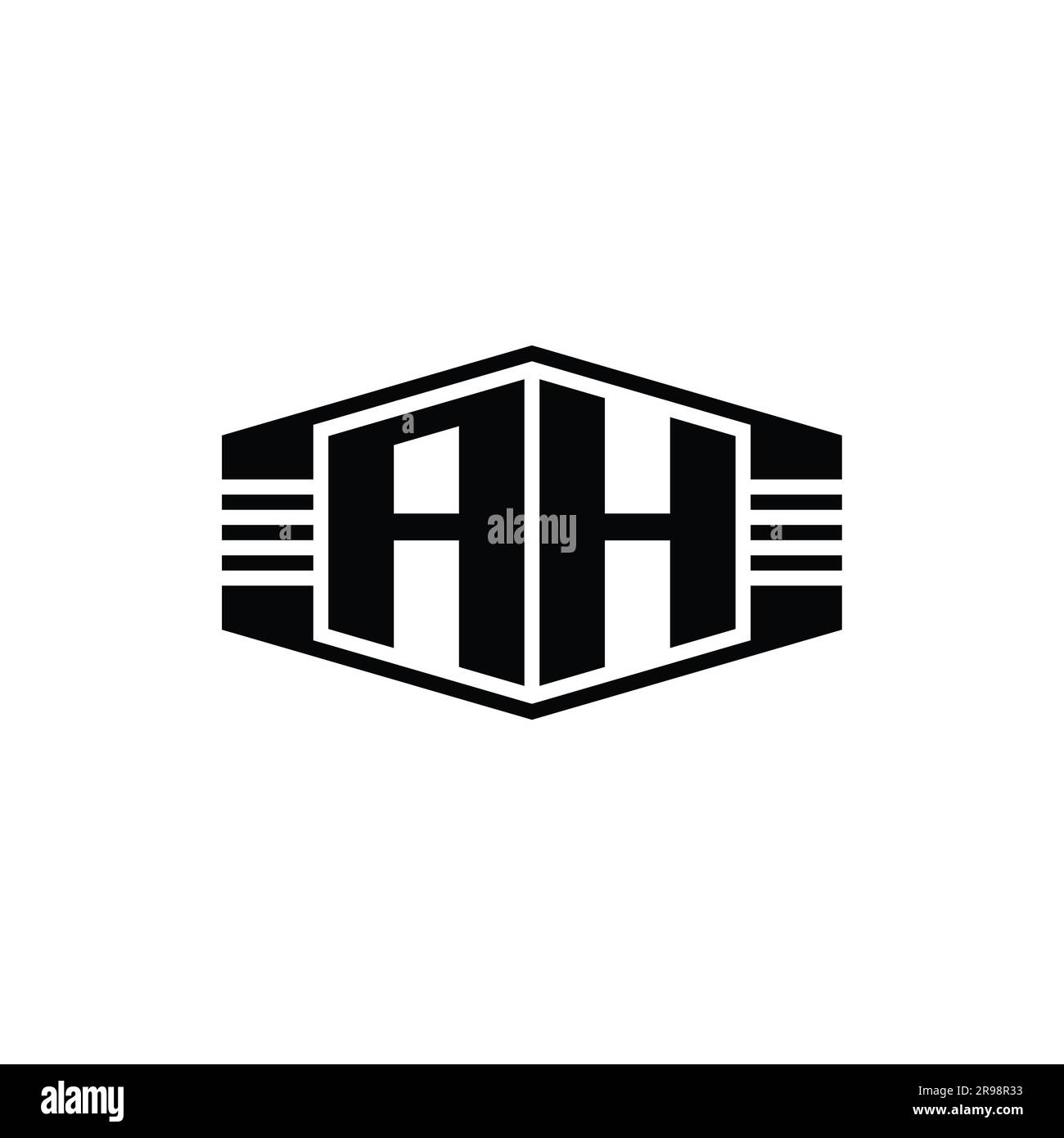 AH Letter Logo monogram hexagon emblem shape with stripes outline style ...