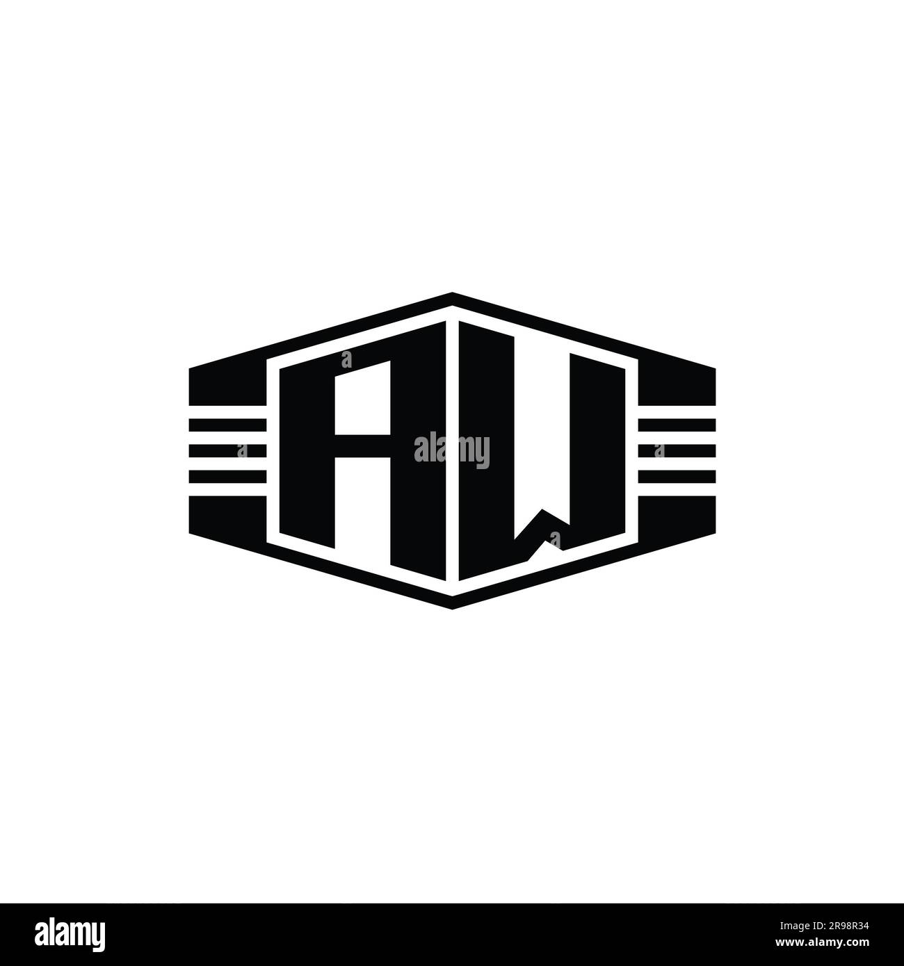 AW Letter Logo monogram hexagon emblem shape with stripes outline style ...