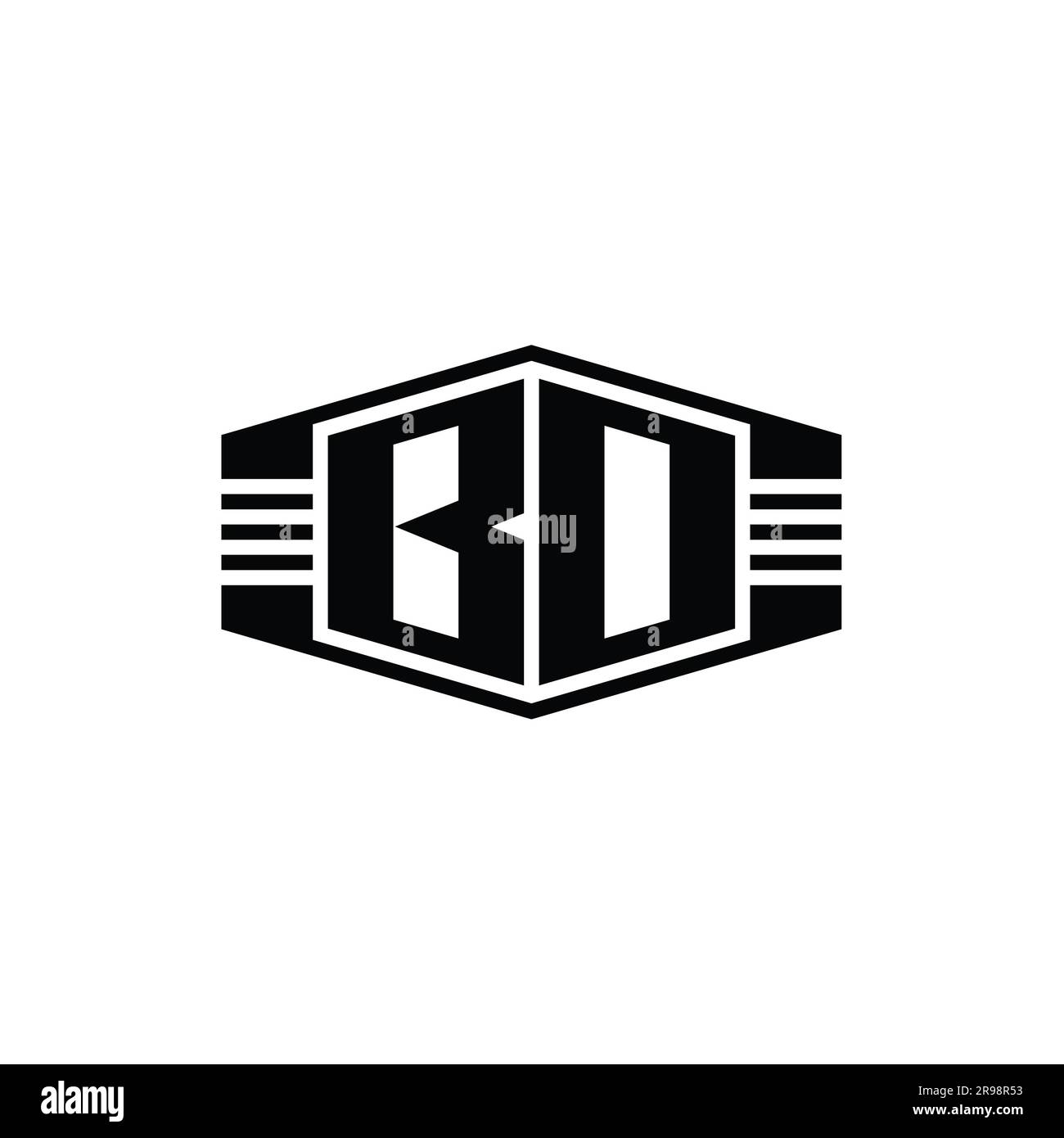 BO Letter Logo monogram hexagon emblem shape with stripes outline style design template Stock ...