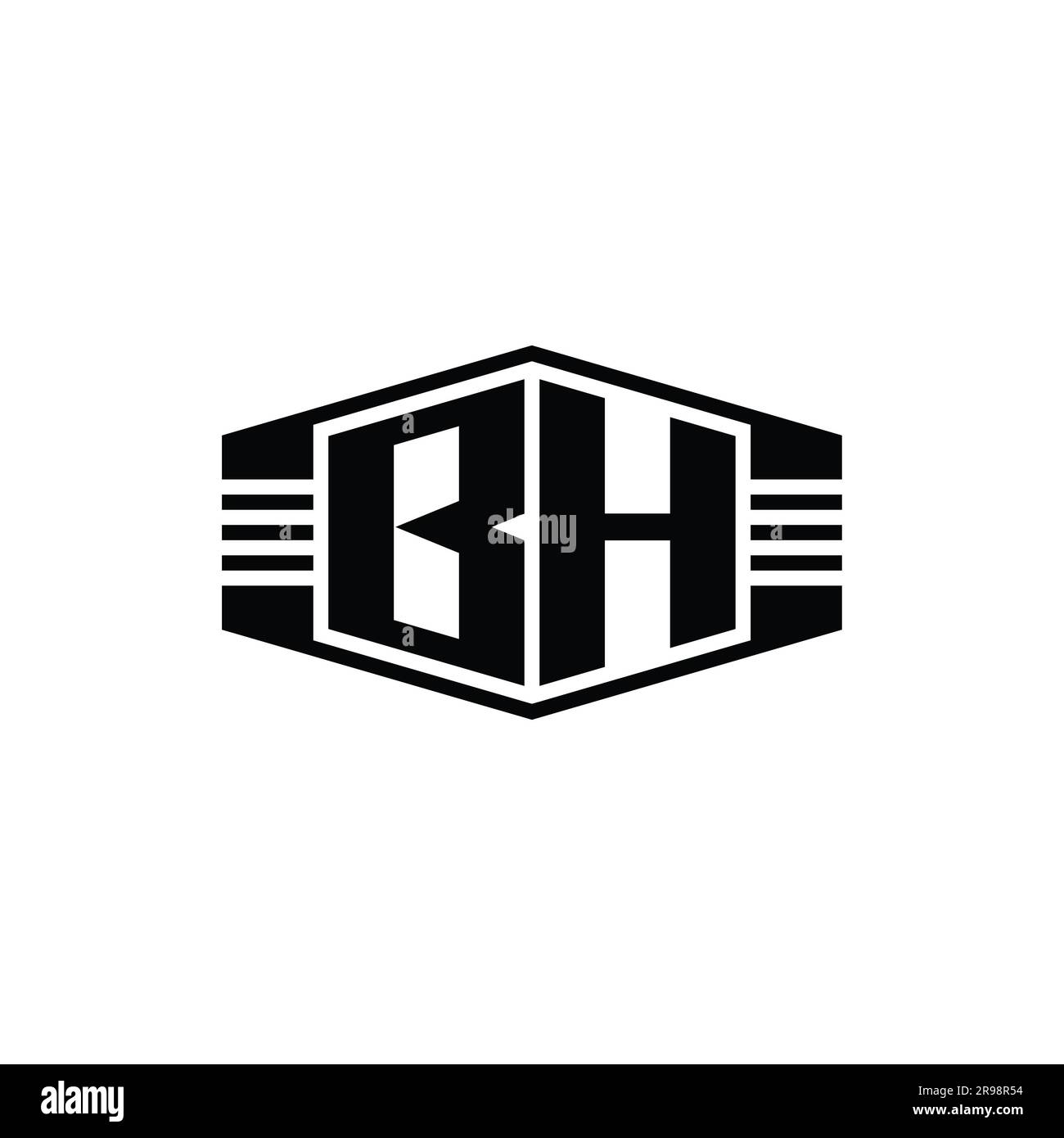 BH Letter Logo monogram hexagon emblem shape with stripes outline style ...