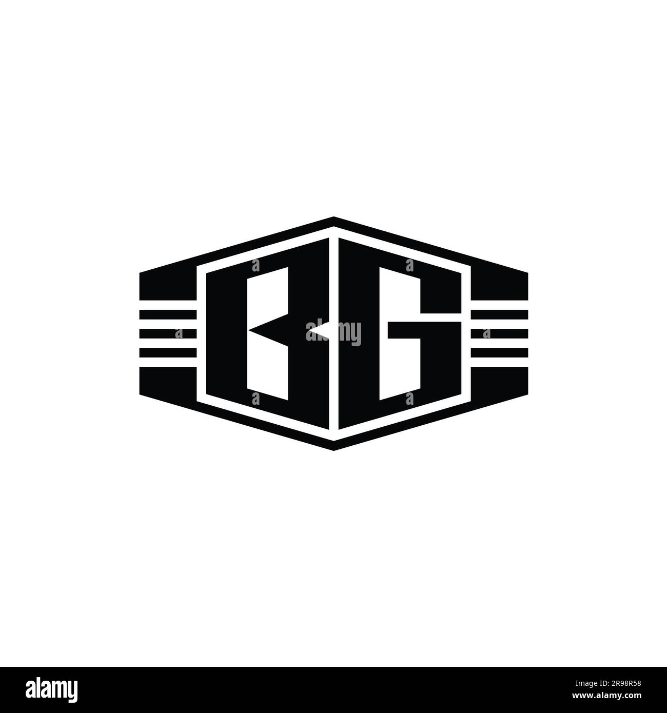 BG Letter Logo monogram hexagon emblem shape with stripes outline style design template Stock ...