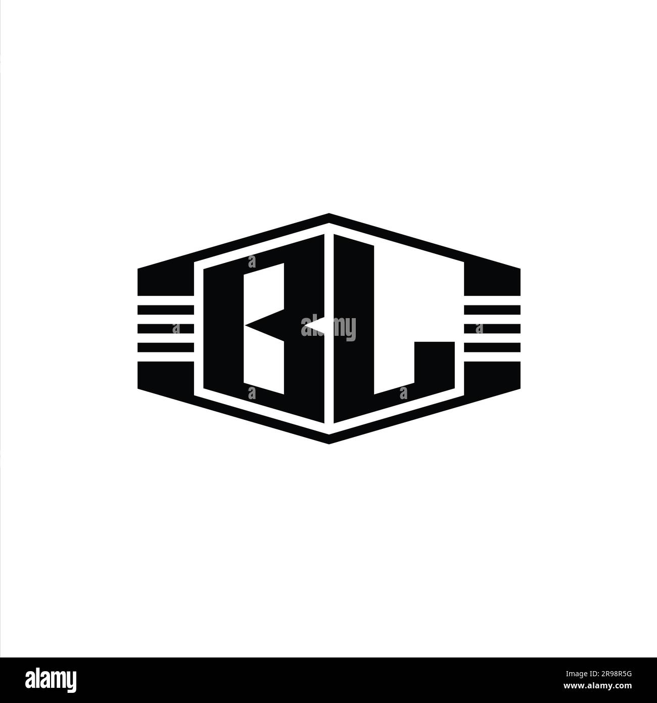 BL Letter Logo monogram hexagon emblem shape with stripes outline style ...