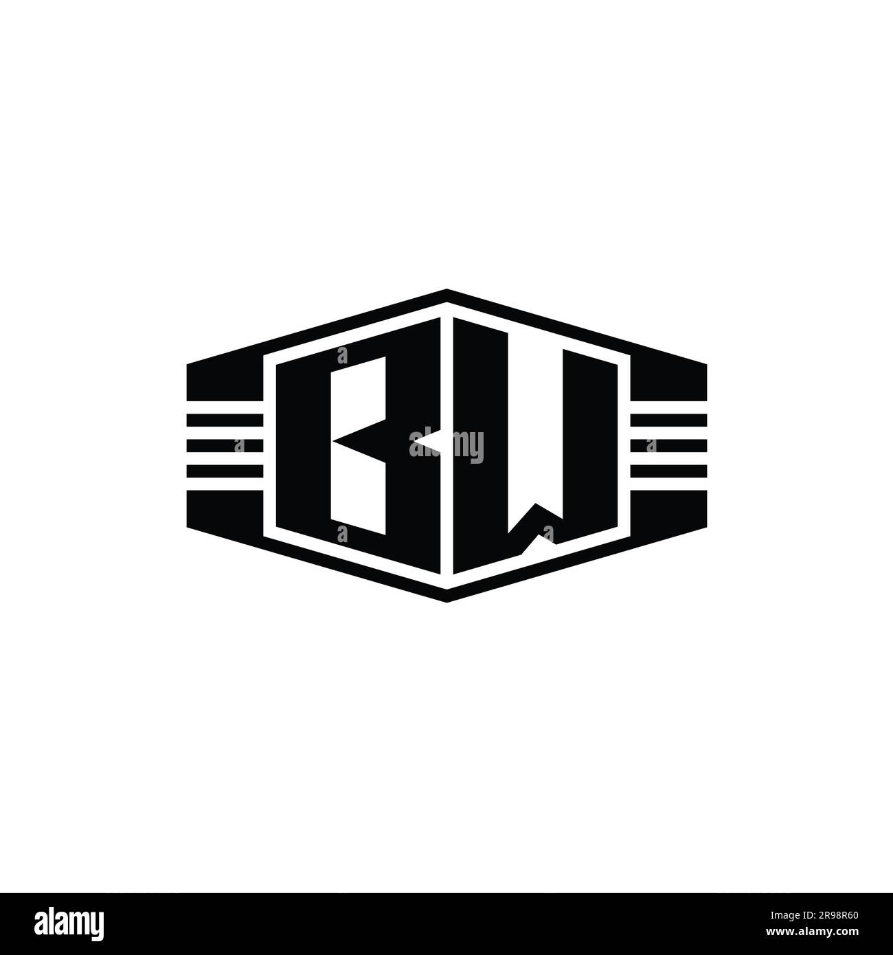 BW Letter Logo monogram hexagon emblem shape with stripes outline style ...