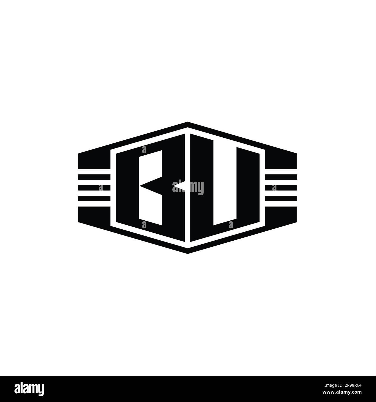 BU Letter Logo monogram hexagon emblem shape with stripes outline style ...