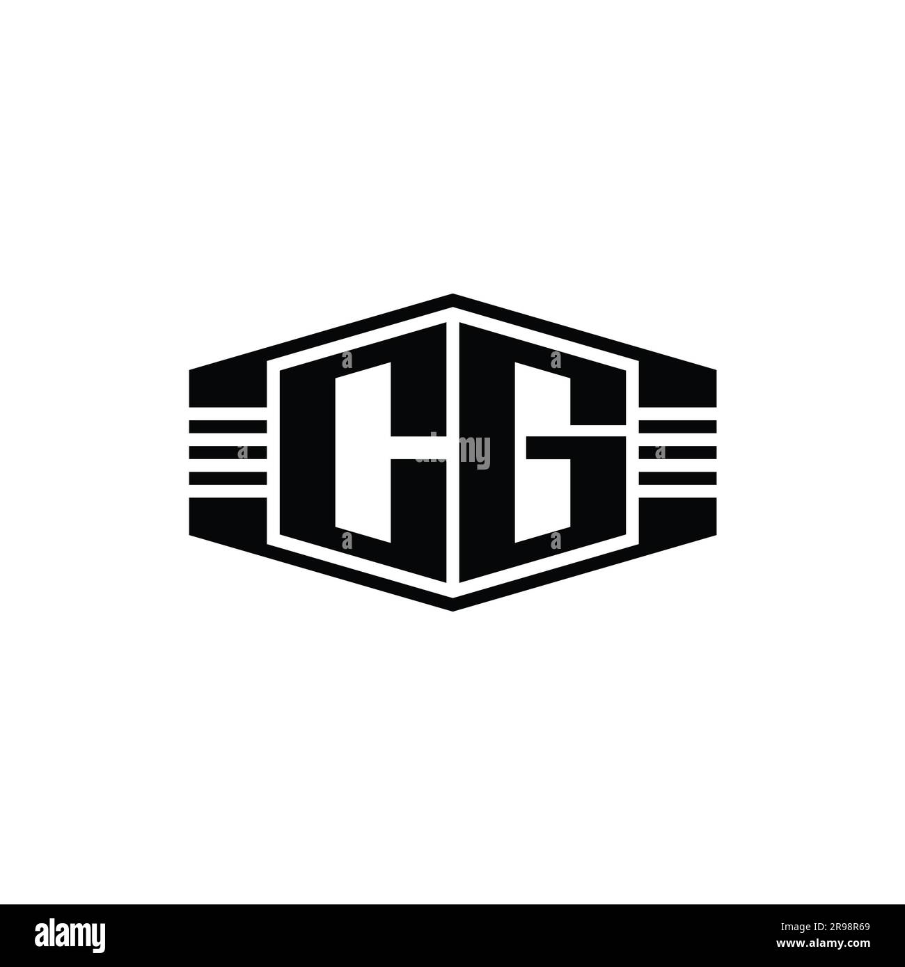 CG Letter Logo monogram hexagon emblem shape with stripes outline style ...
