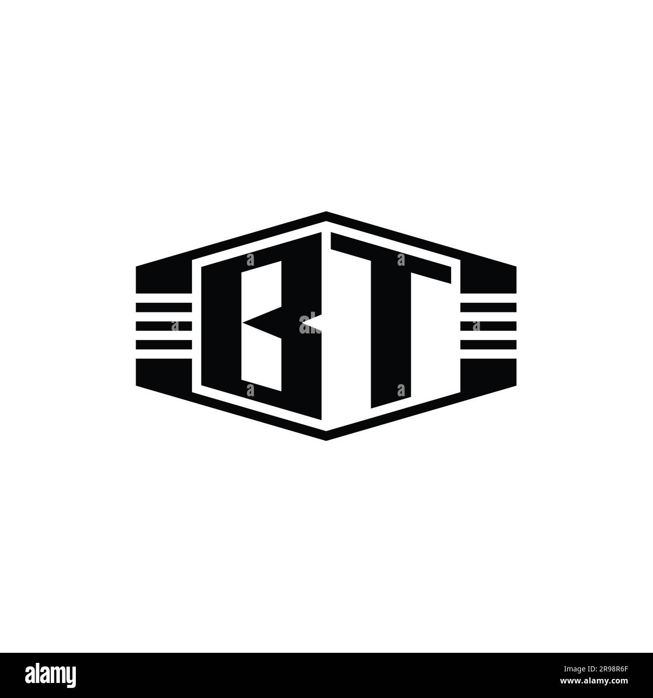 BT Letter Logo monogram hexagon emblem shape with stripes outline style ...
