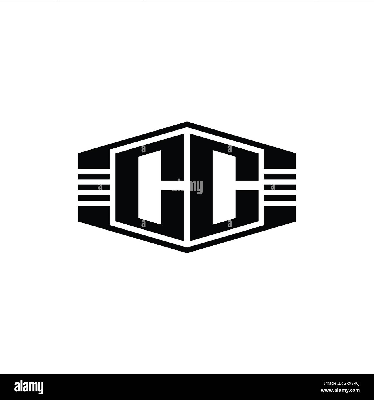 CC Letter Logo monogram hexagon emblem shape with stripes outline style ...