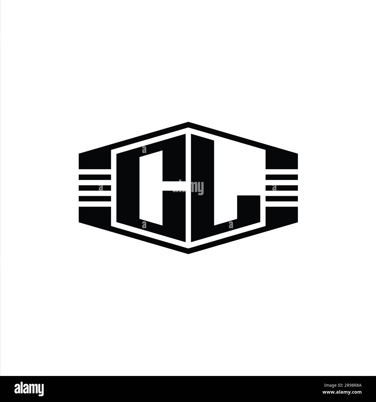 CL Letter Logo monogram hexagon emblem shape with stripes outline style ...