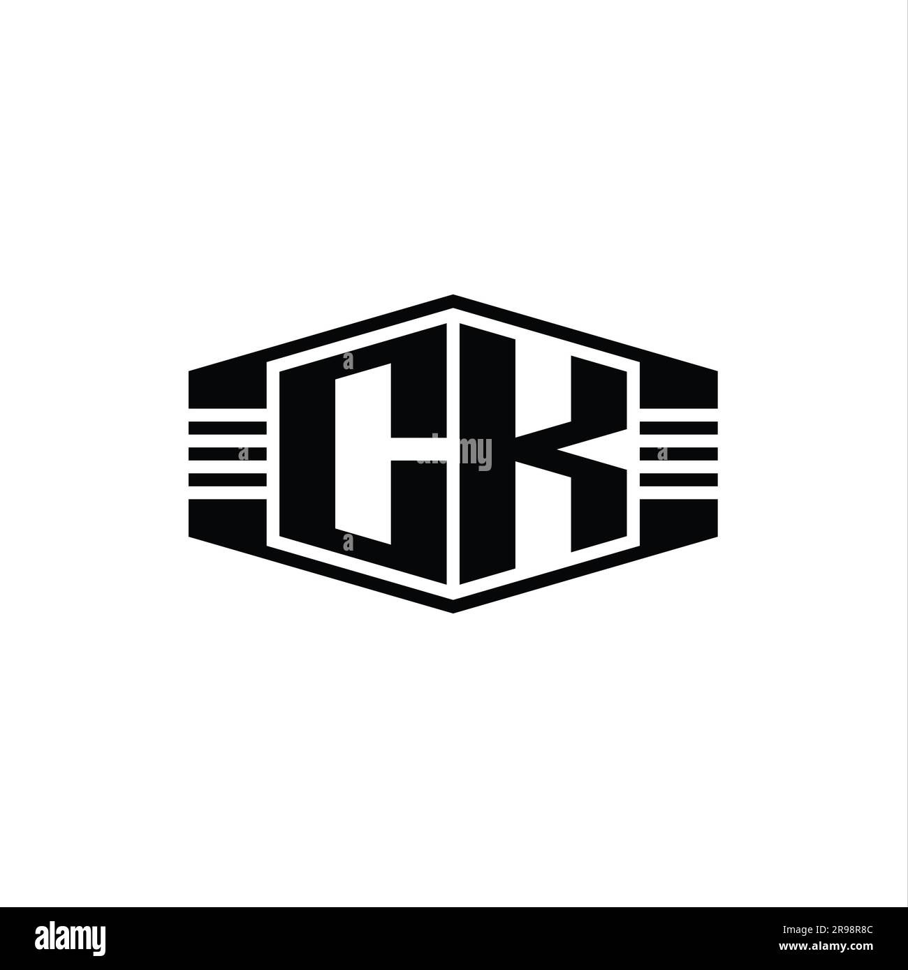 CK Letter Logo monogram hexagon emblem shape with stripes outline style ...