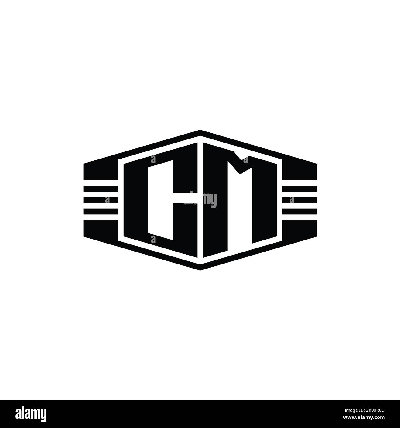 CM Letter Logo monogram hexagon emblem shape with stripes outline style ...