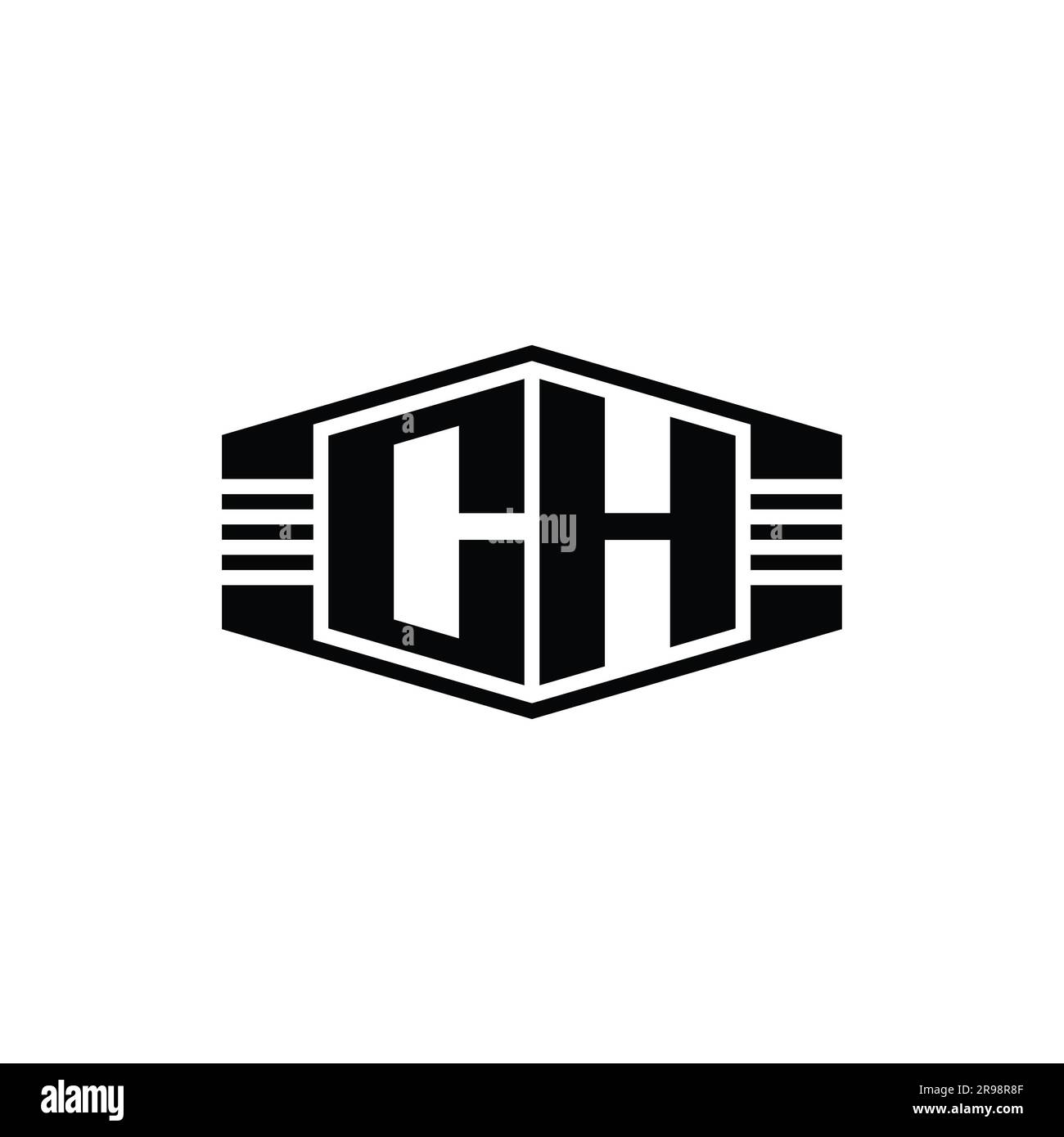 CH Letter Logo monogram hexagon emblem shape with stripes outline style ...