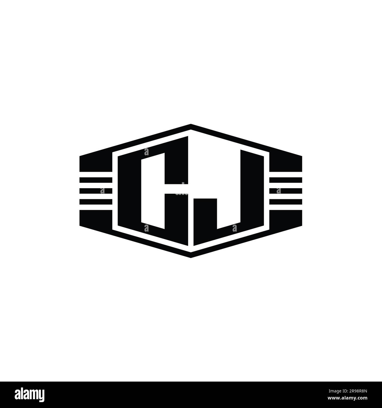 CJ Letter Logo monogram hexagon emblem shape with stripes outline style design template Stock ...