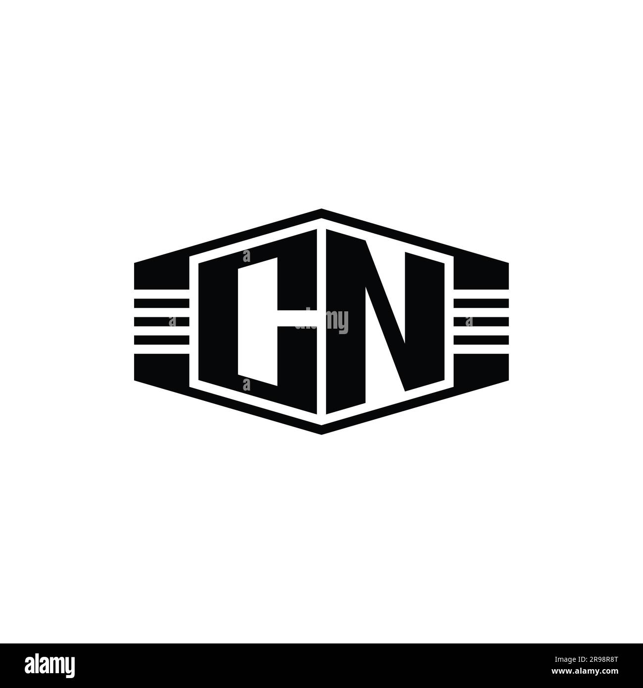 CN Letter Logo monogram hexagon emblem shape with stripes outline style design template Stock ...