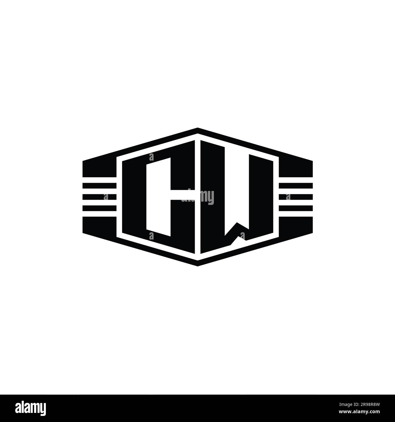 CW Letter Logo monogram hexagon emblem shape with stripes outline style ...