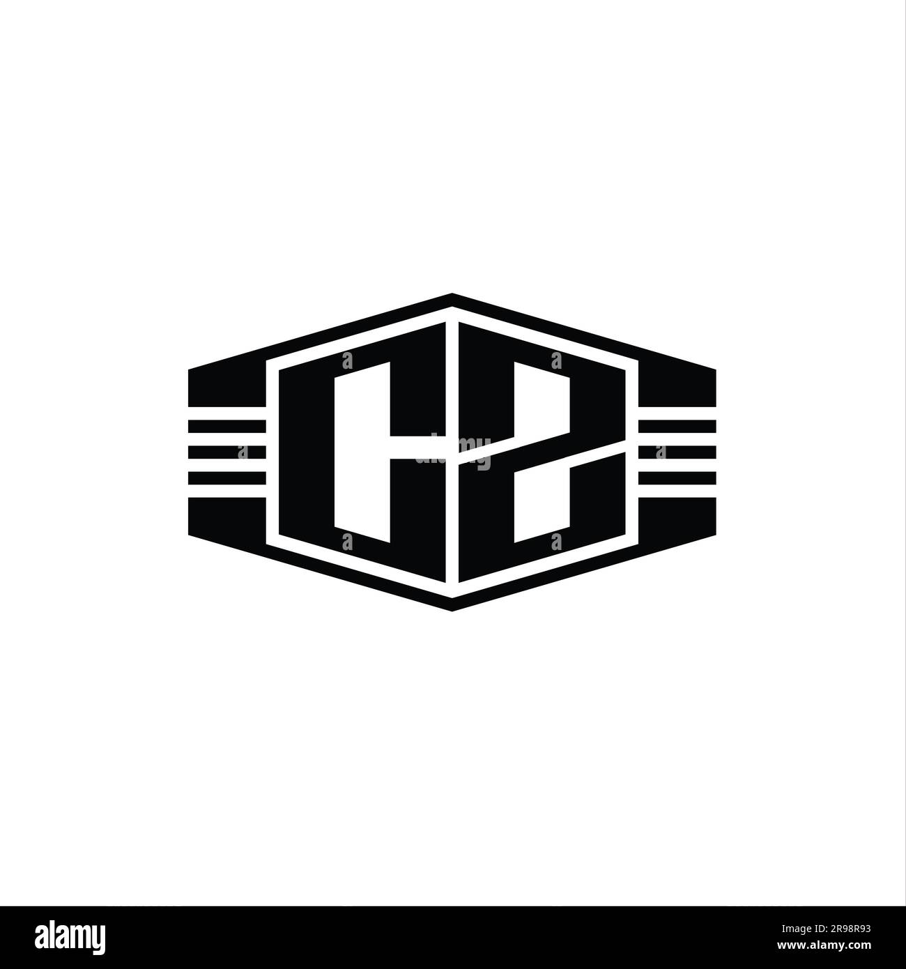 CZ Letter Logo monogram hexagon emblem shape with stripes outline style ...