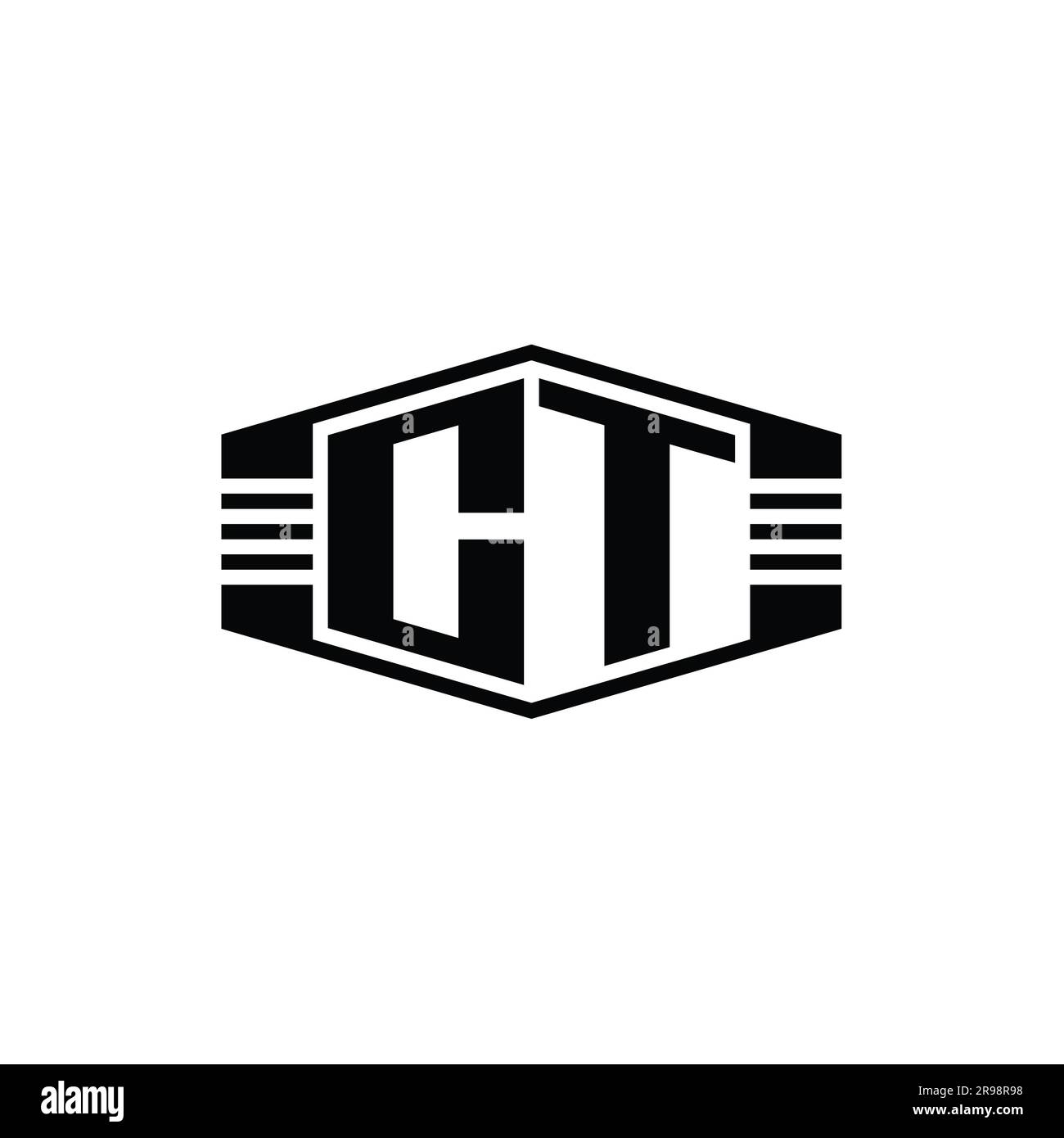 CT Letter Logo monogram hexagon emblem shape with stripes outline style ...