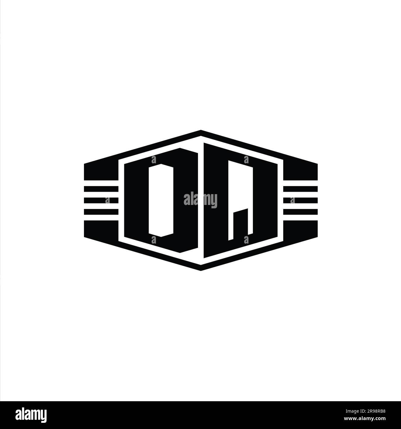 DQ Letter Logo monogram hexagon emblem shape with stripes outline style design template Stock ...