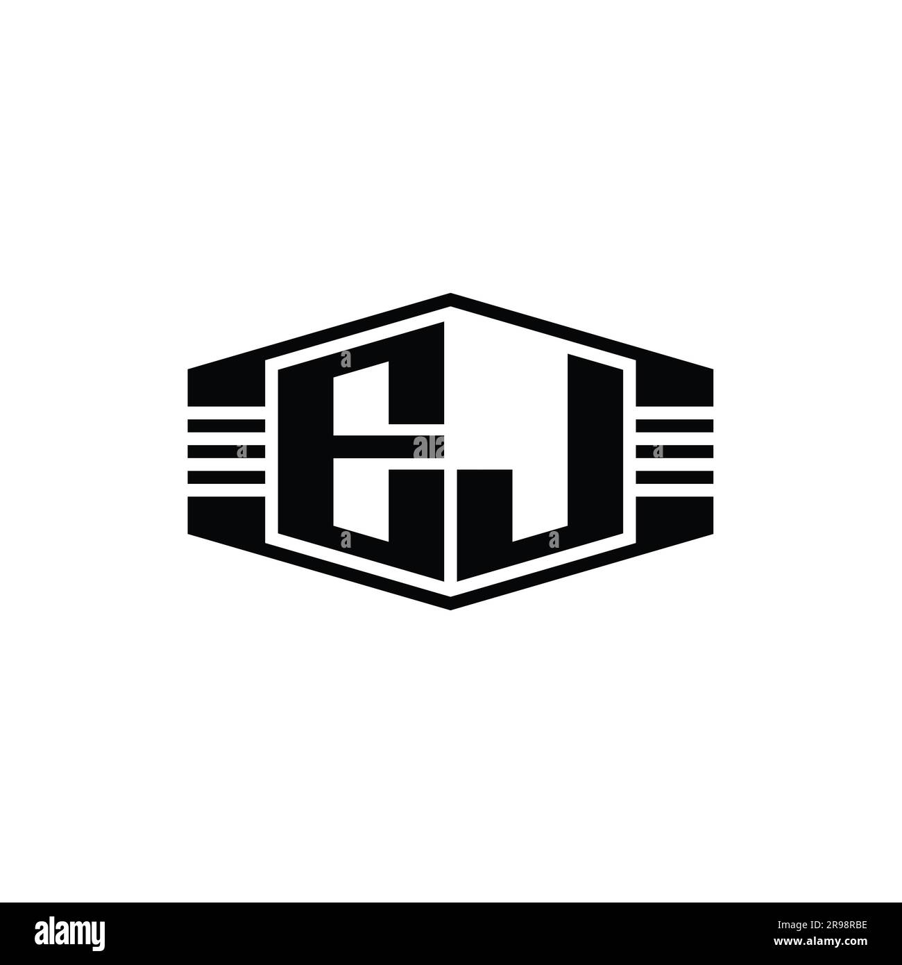 EJ Letter Logo monogram hexagon emblem shape with stripes outline style ...