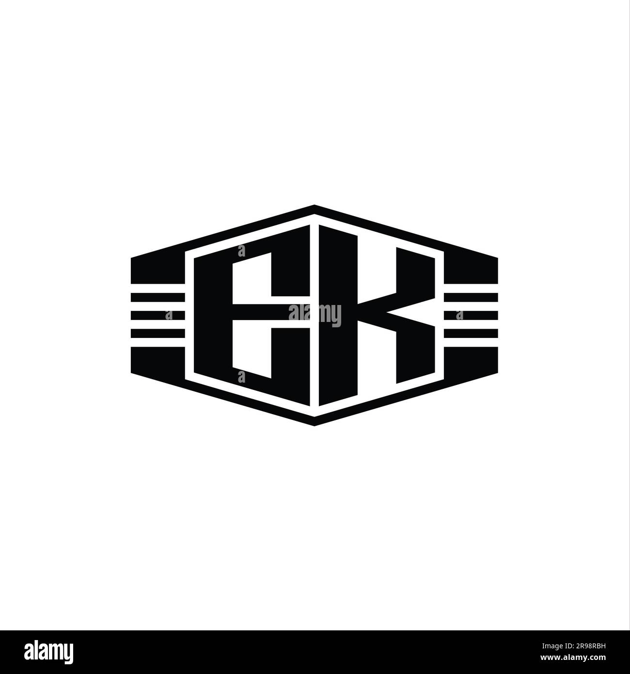 EK Letter Logo monogram hexagon emblem shape with stripes outline style design template Stock ...