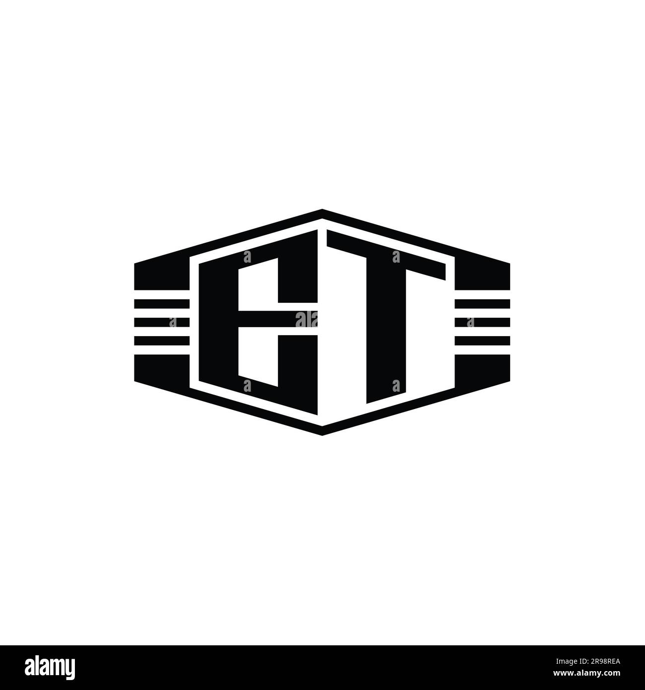 ET Letter Logo monogram hexagon emblem shape with stripes outline style ...